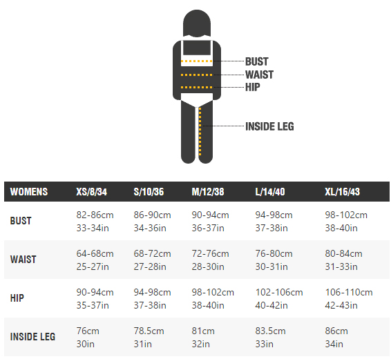 Moon climbing/bouldering t-shirt, shorts and pants size chart/guide
